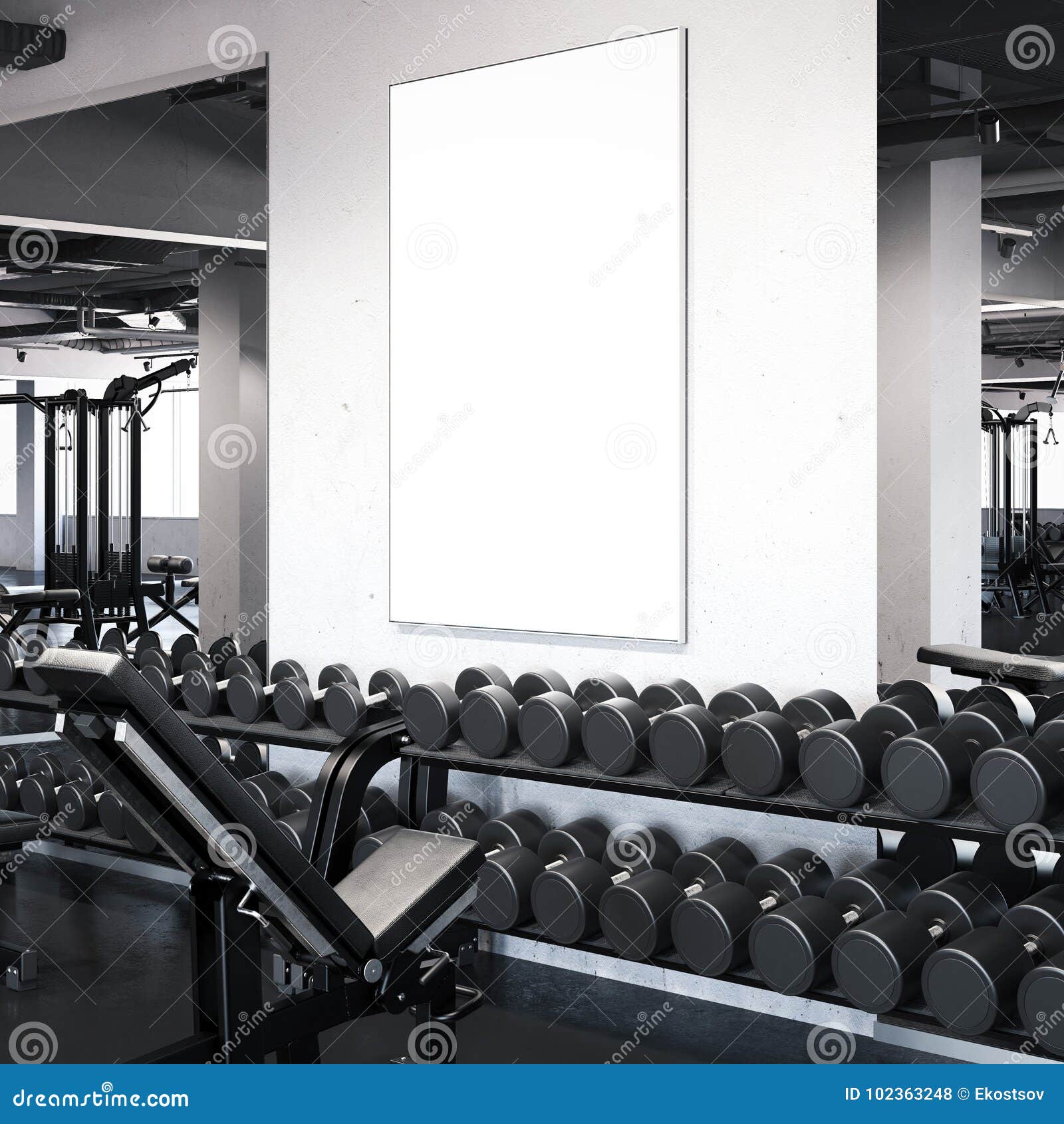 Modern Gym with Picture Frame on the Wall. 3d Rendering Stock ...