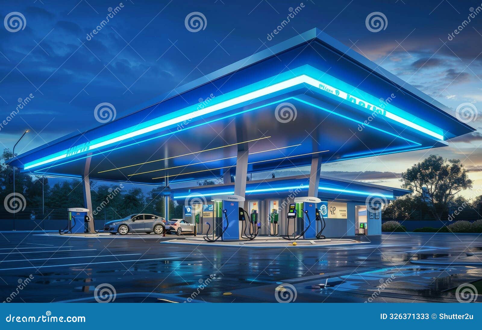 Modern H2 Fueling Station with Large Hydrogen Tanks and Digital ...