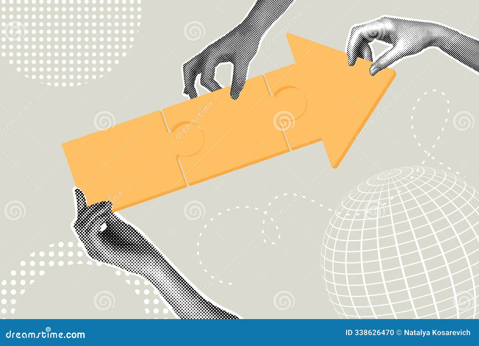 Modern Halftone Collage. Concept of Teamwork, Problem Solving Together ...