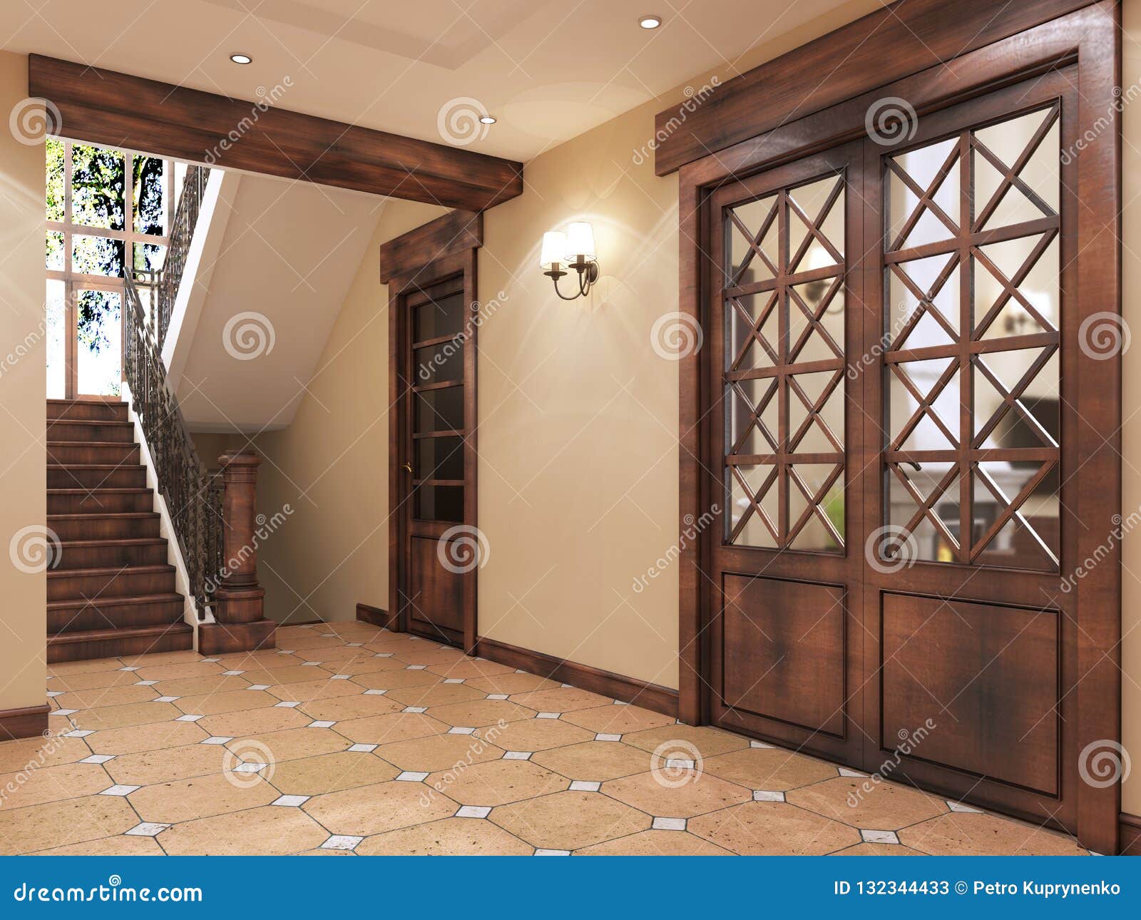 Modern Hall-corridor in English Style Stock Illustration - Illustration ...