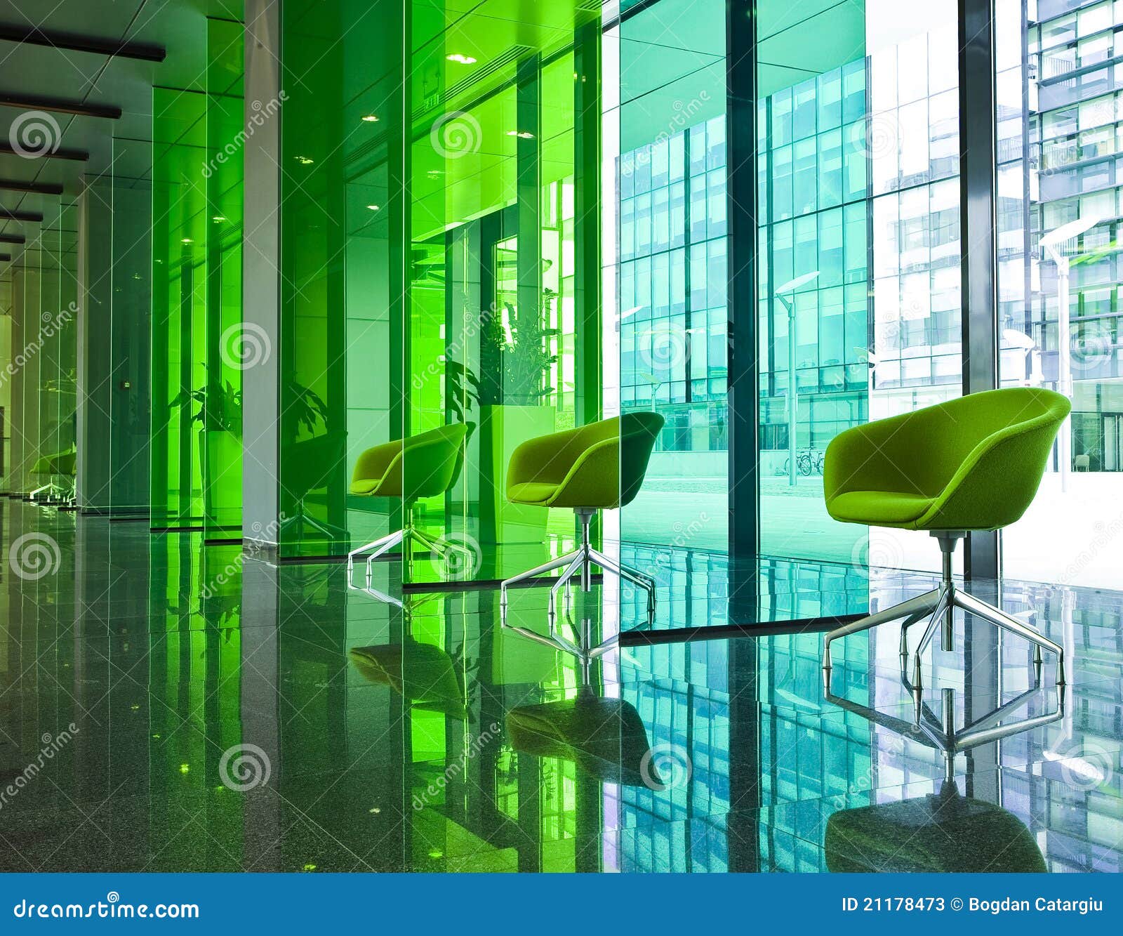 Modern Hall with Green Chairs Stock Image - Image of flyover ...