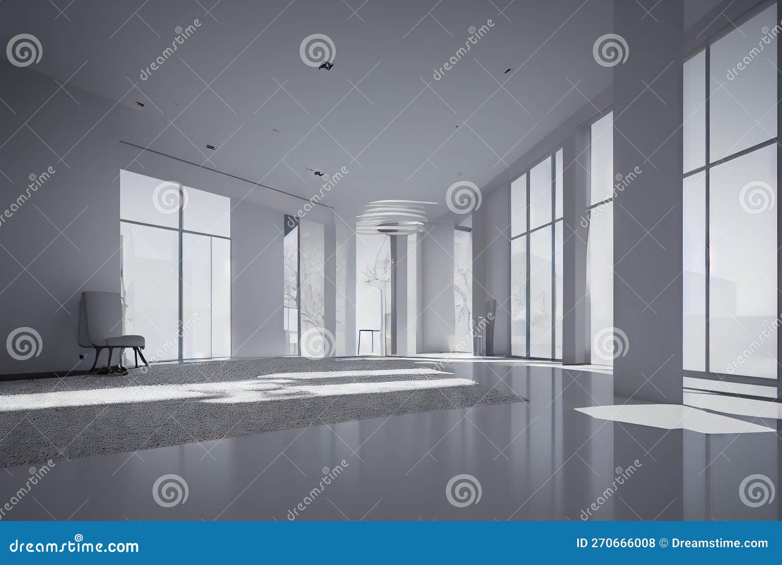 Modern Hall Interior with Empty Gray Wall. Stock Illustration ...