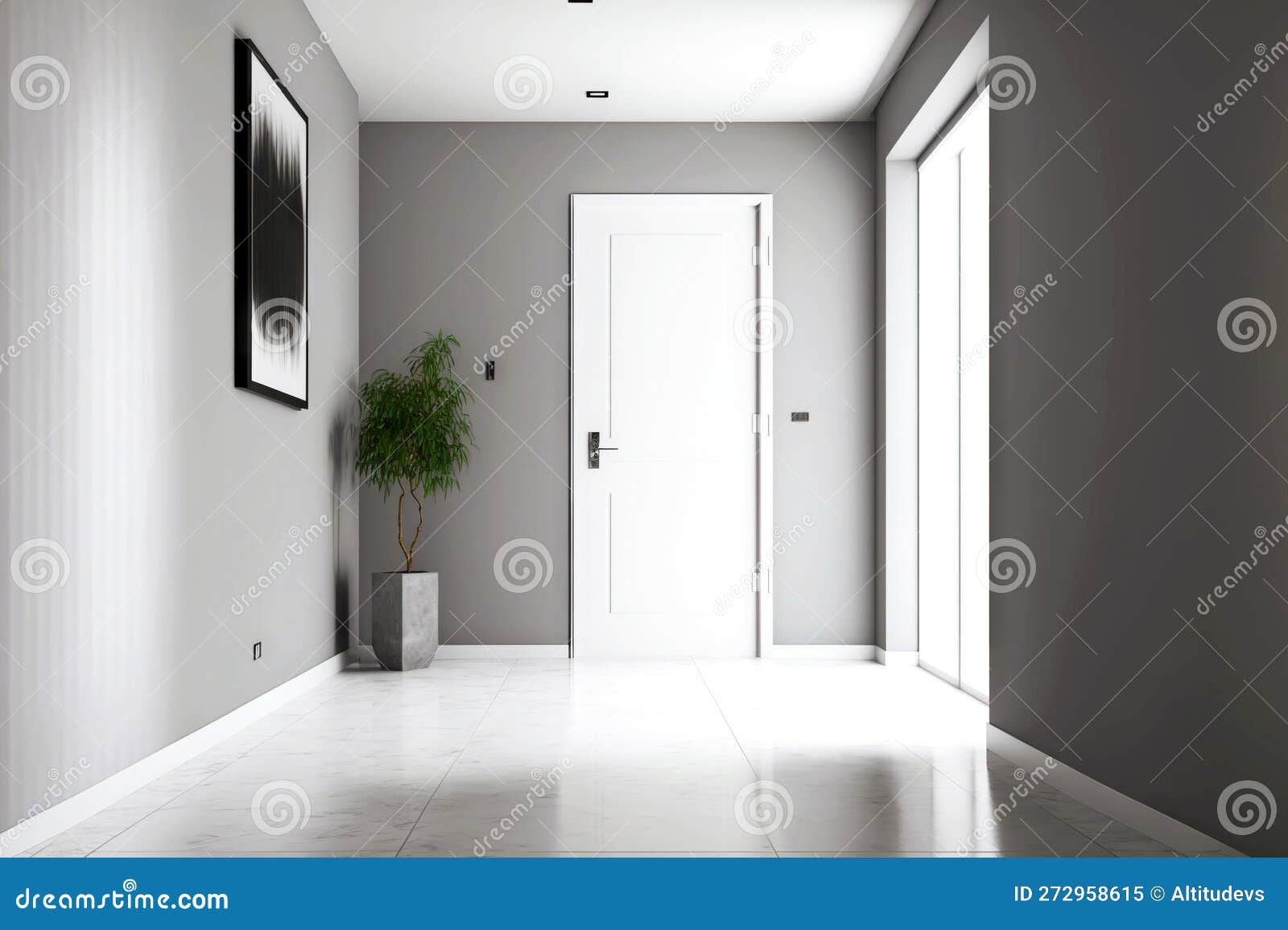 Modern Hall Interior with Empty Gray Wall Stock Image - Image of home ...