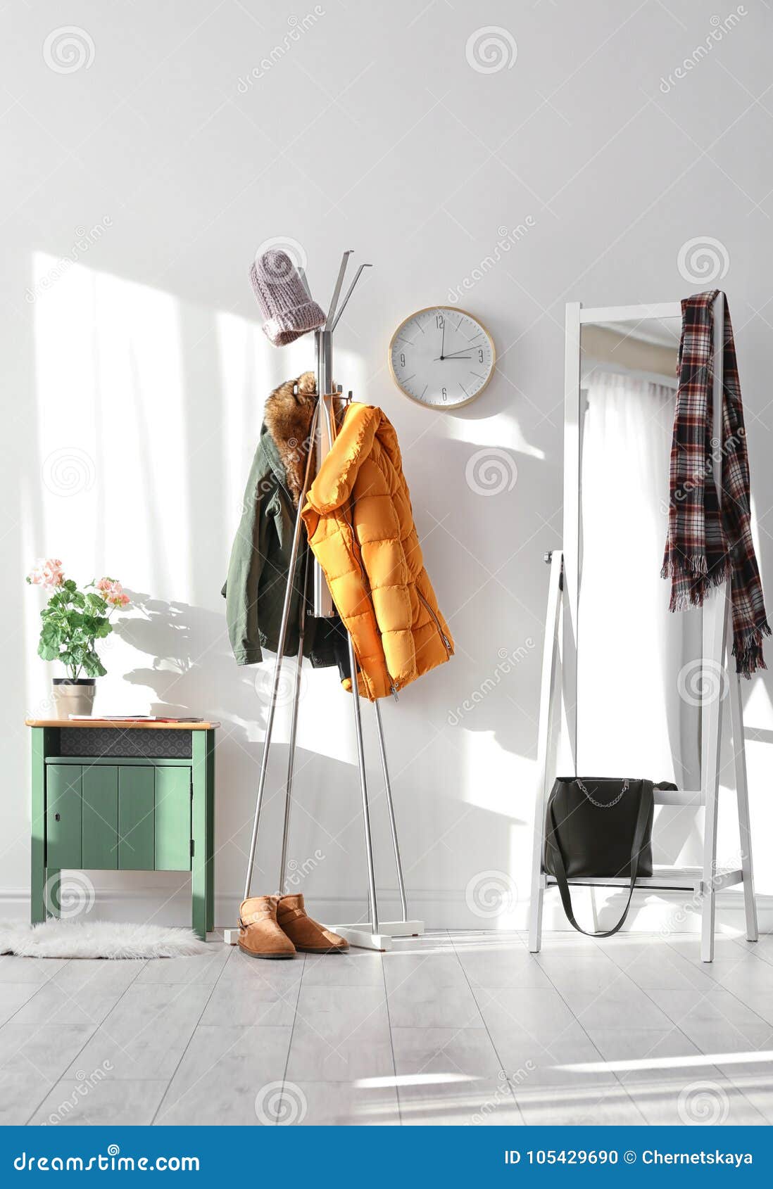 Modern Hall Interior with Clothes Stock Photo - Image of home, drawers ...