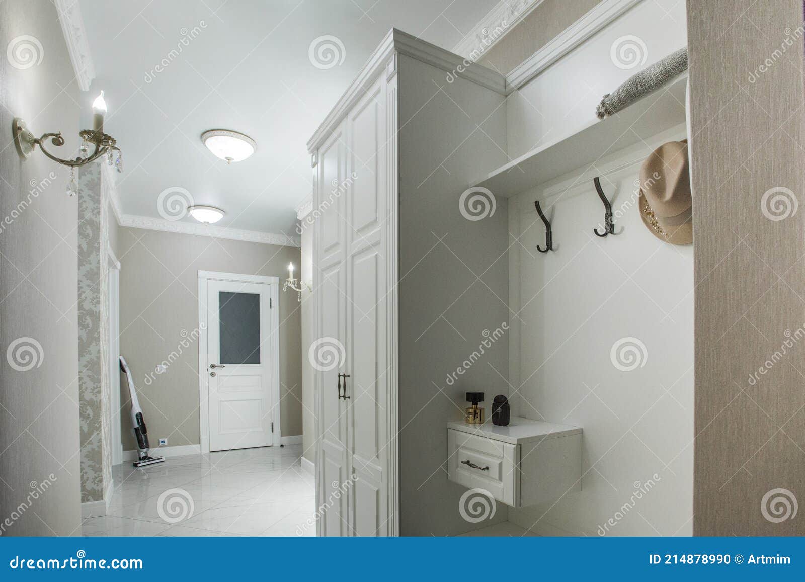 Modern Hall with White Wardrobe and Door, Interior Design Stock Photo ...