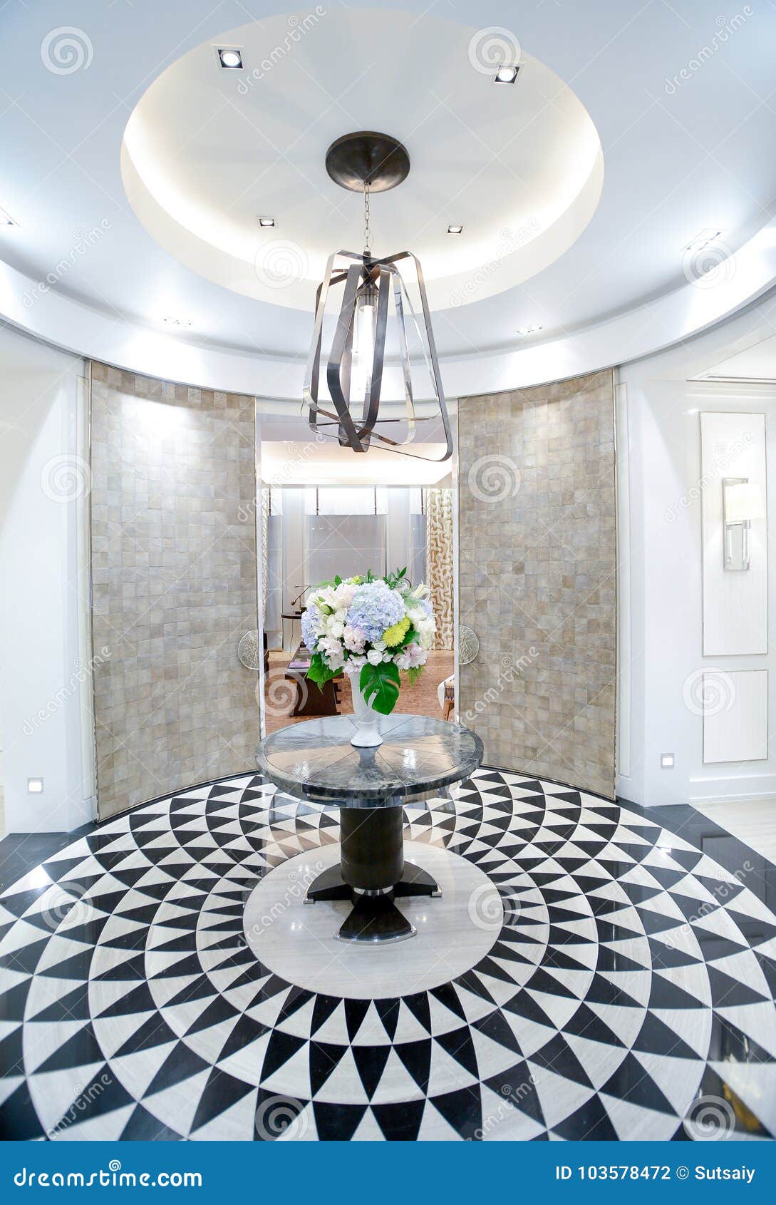 Modern hallway with flower stock photo. Image of home - 103578472