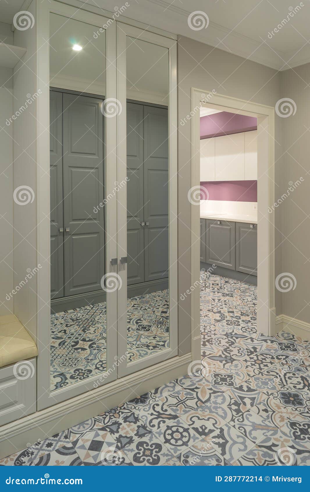 Modern Hallway Interior, Mirror Reflection, Wardrobe Stock Photo ...