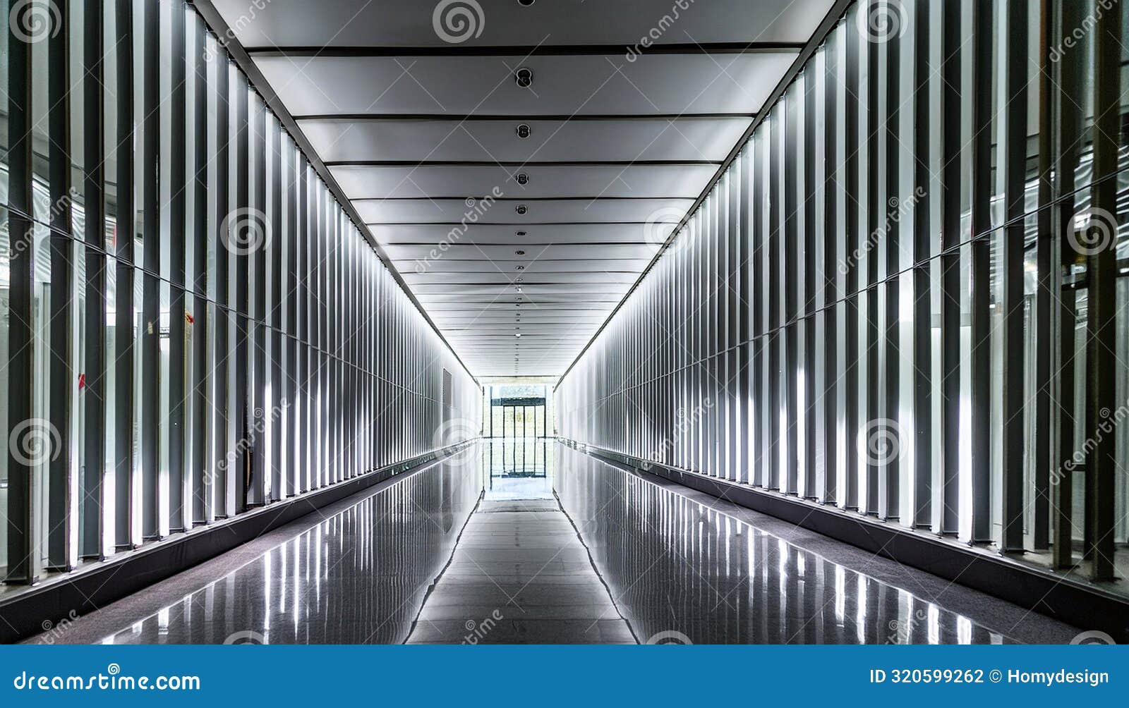 Modern Hallway with Sleek Design, Illuminated by Vertical Light Panels ...