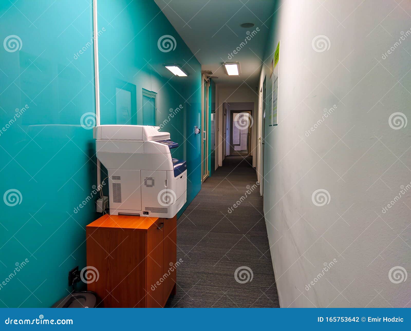 Modern Hallway at Work Office Job with Laser Printer Available for ...