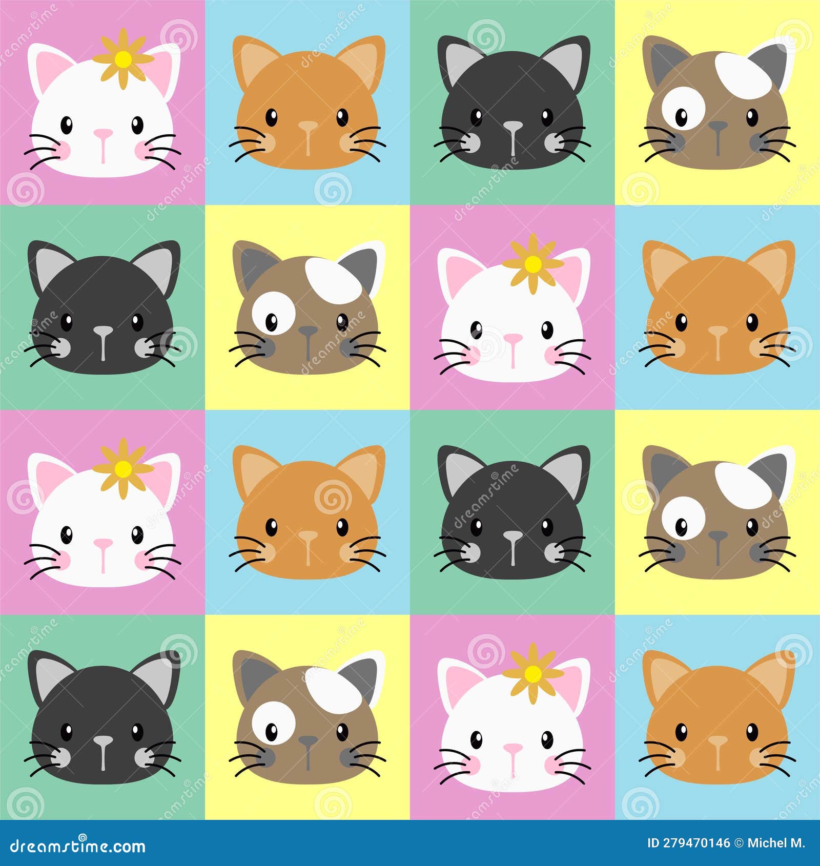 Modern Hand Draw Cats Cartoon Vector Background Pattern Seamless Stock ...
