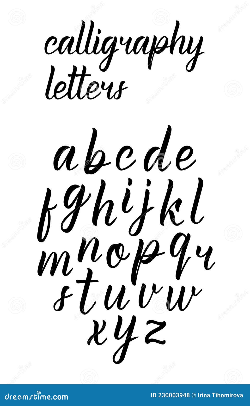 Modern Hand Drawn Latin Calligraphy Brush Script of Lowercase Letters ...