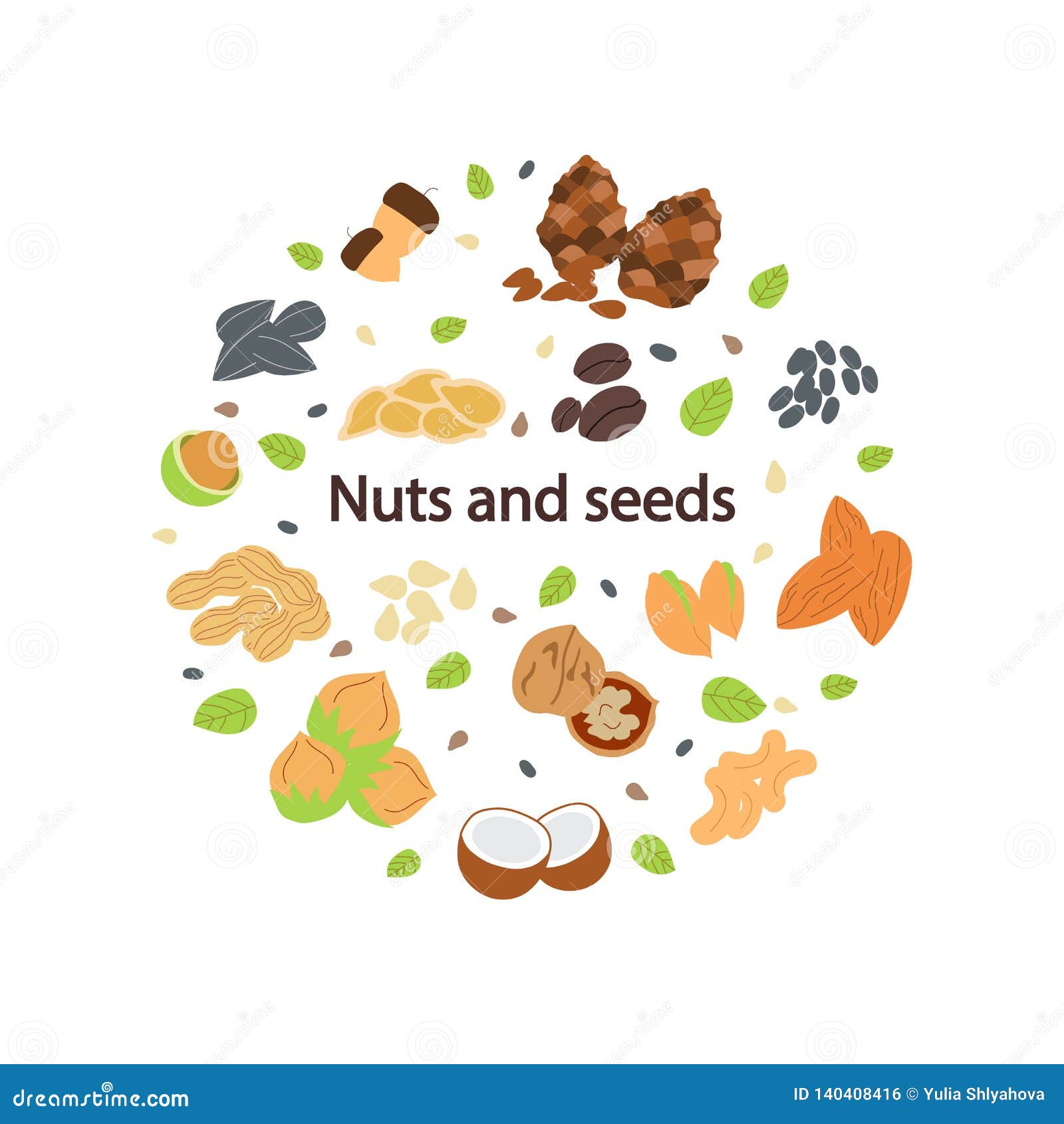 Modern Hand Drawn Round Frame with Different Nuts and Seeds. Stock ...