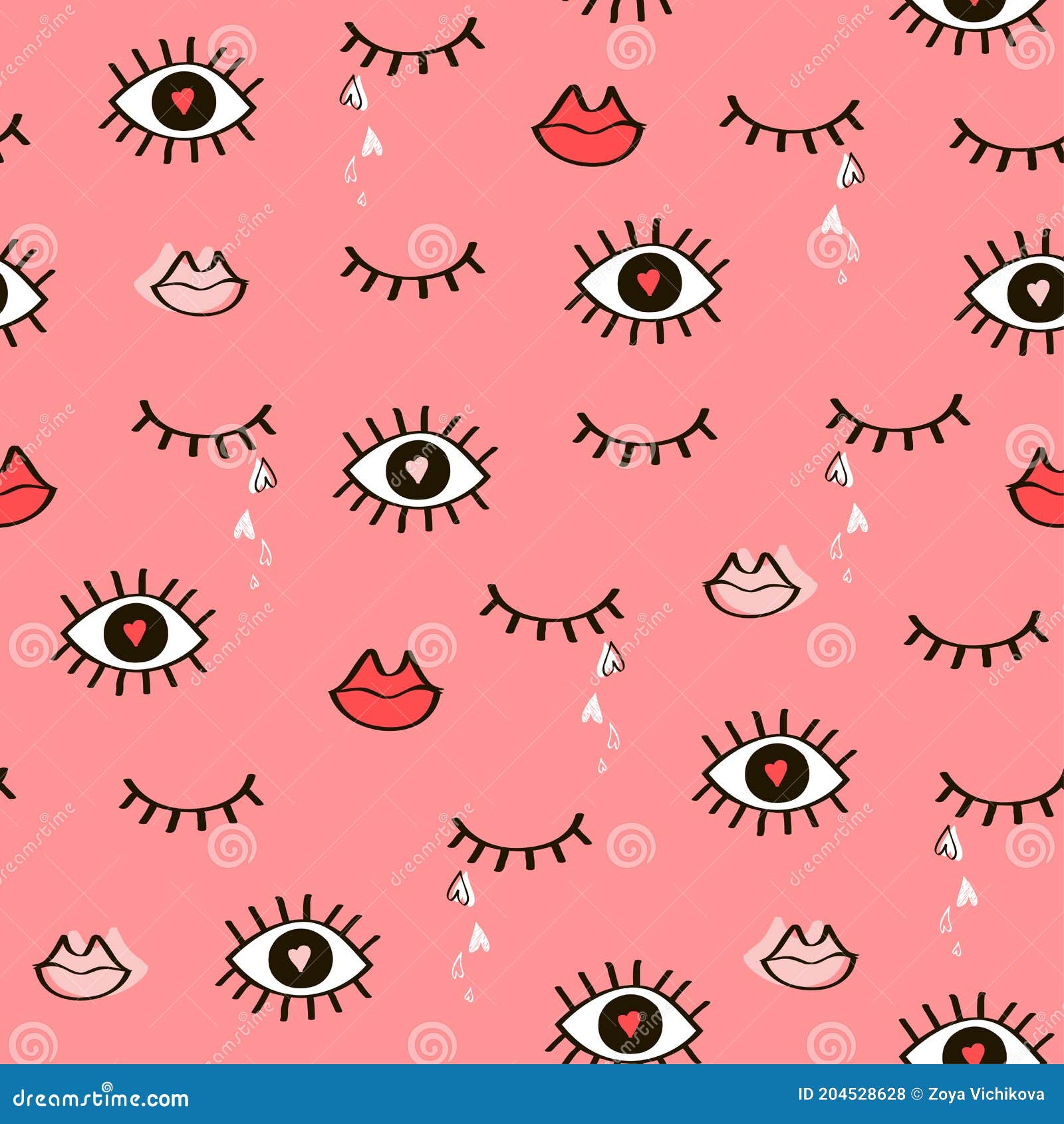 Modern Hand Drawn Seamless Pattern with Eyes and Lips Stock Vector ...