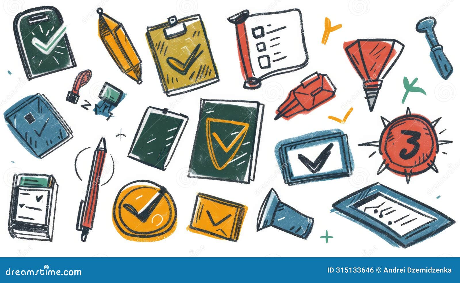 Modern Hand Drawn Set of Quality Assurance Icons. they Include a ...