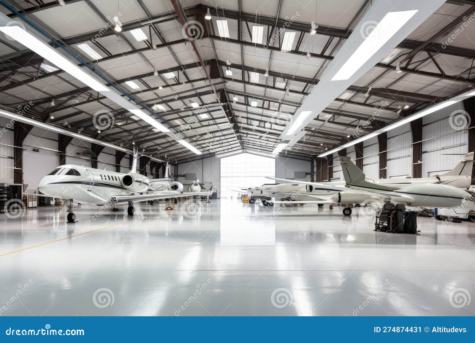 Modern Hangar with Sleek, High-tech Planes and Equipment Stock Illustration - Illustration of ...