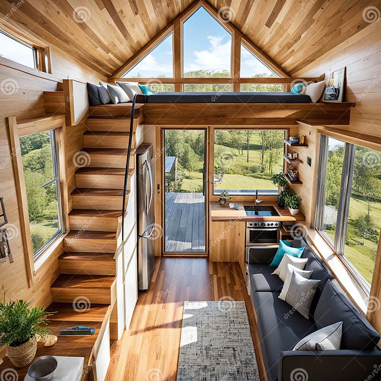 Modern Harmony: Inside the Tiny House Haven Stock Illustration - Illustration of shadow ...