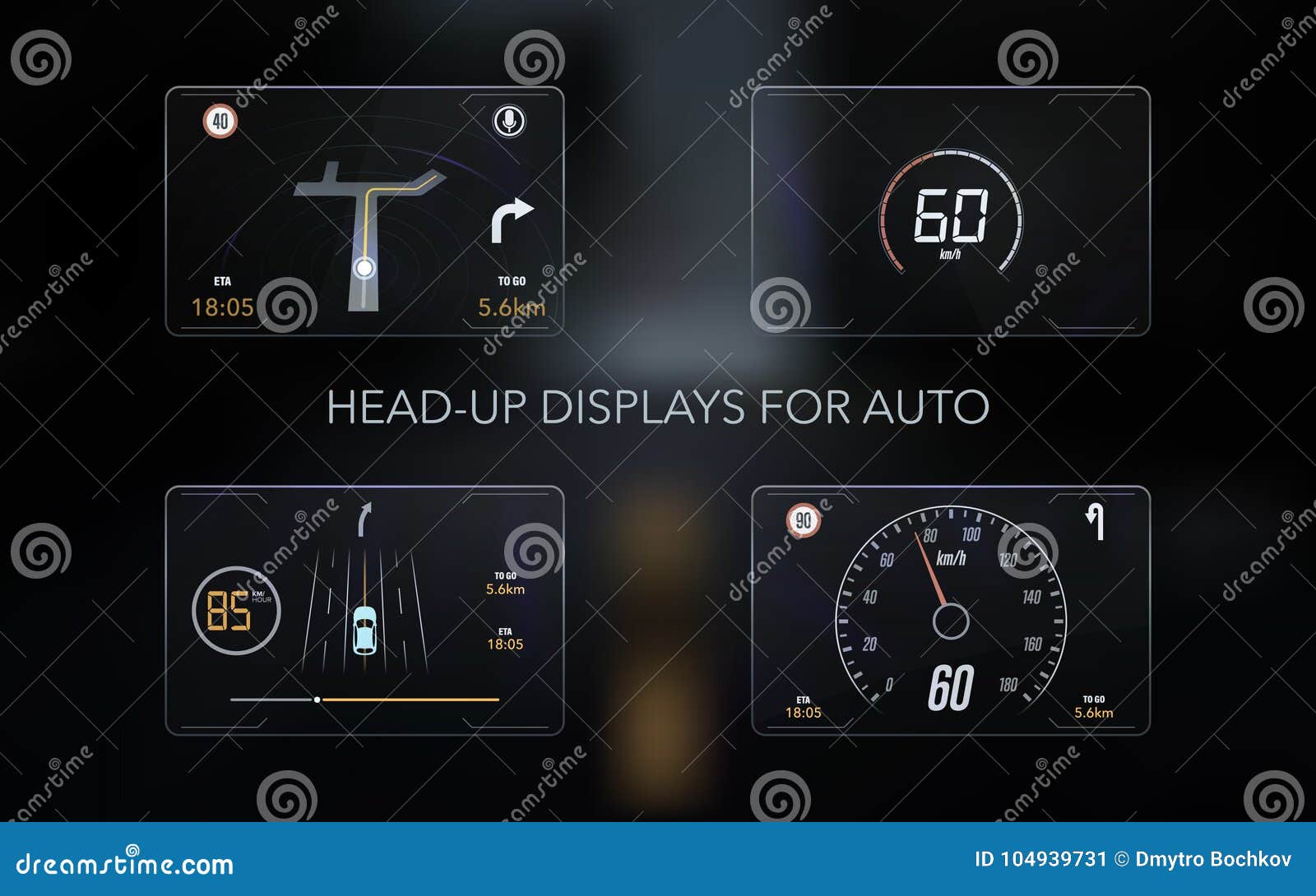 Modern Head Up Display and Elements for it. Vector Illustration Stock ...