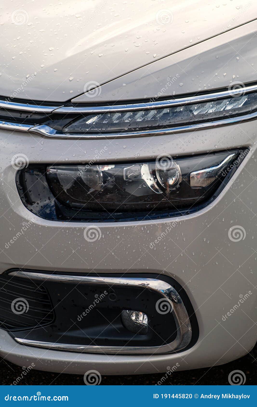 Modern Headlights with a Complex Design and Construction. Close-up of ...
