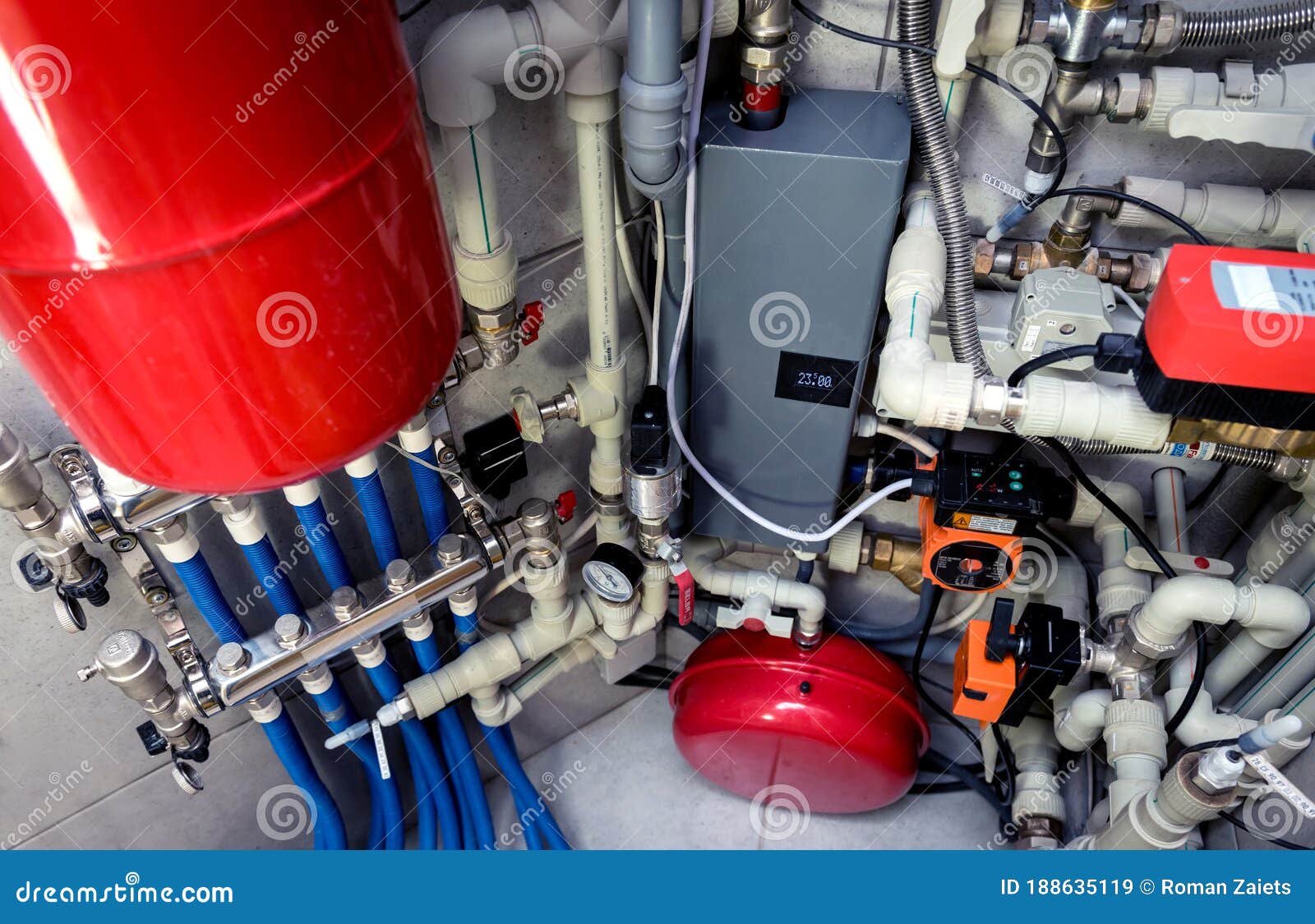 Modern Heating System in Boiler Room. Automatic Control Unit Stock ...