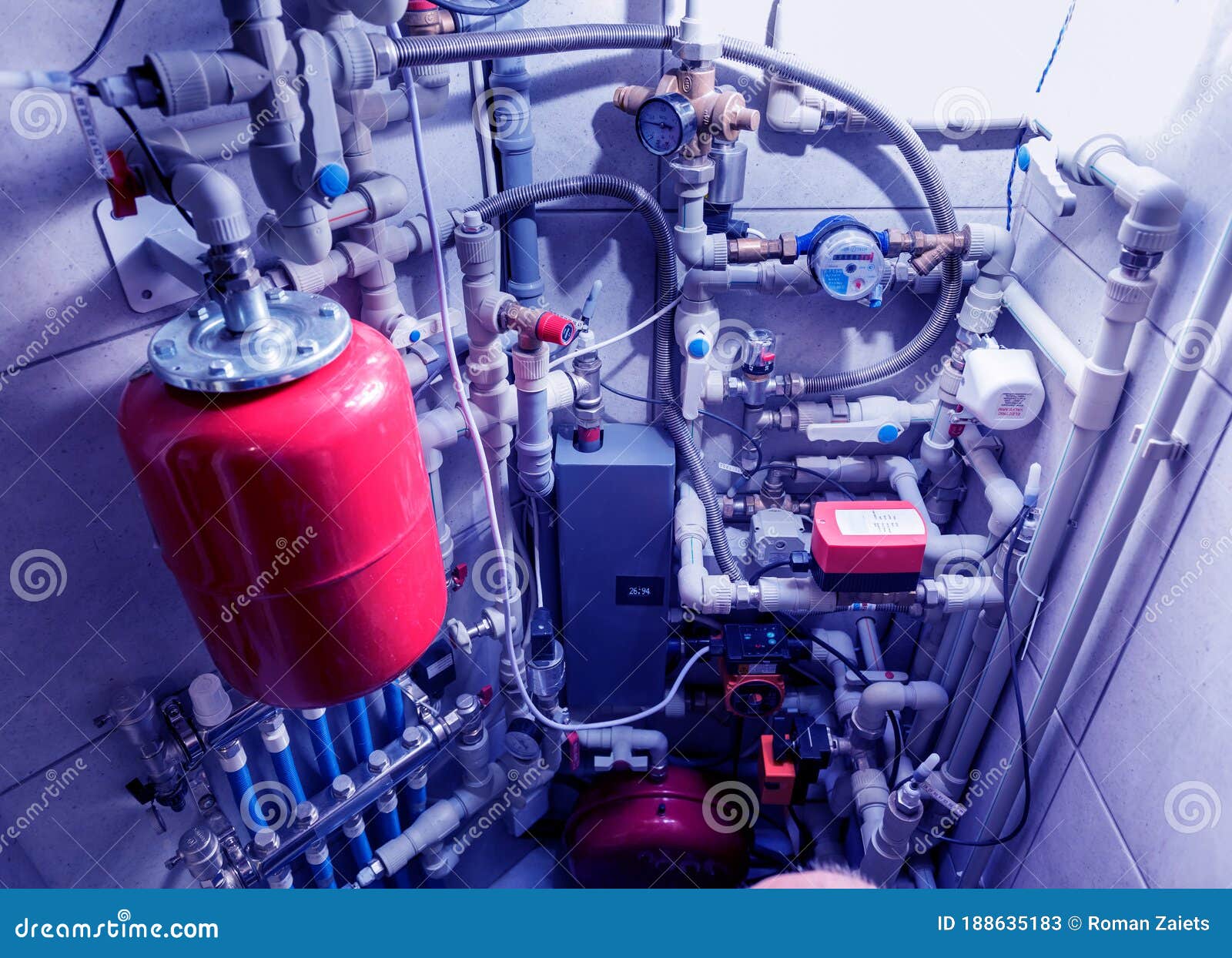 Modern Heating System in Boiler Room. Automatic Control Unit Stock ...