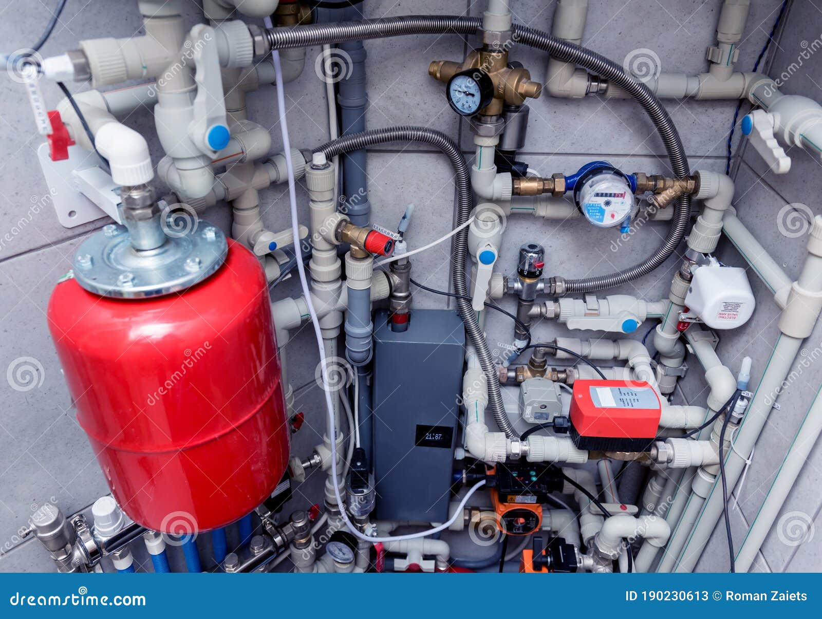 Modern Heating System in Boiler Room. Automatic Control Unit Stock ...