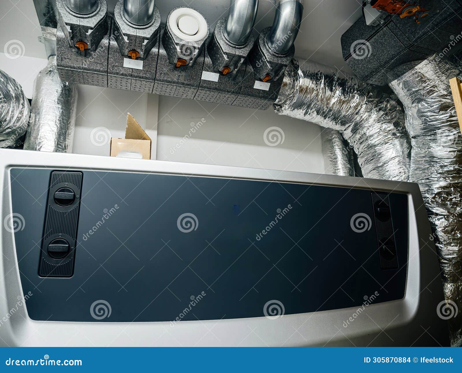 Modern Heating Ventilation System in a Basement Stock Photo - Image of ...