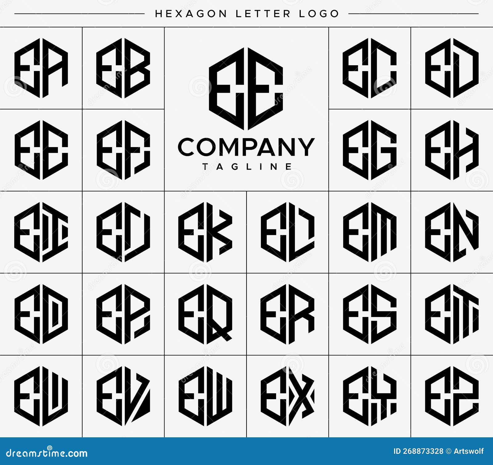 Modern Hexagon E Letter Logo Design Vector Set. Hexagonal EE E Logo ...