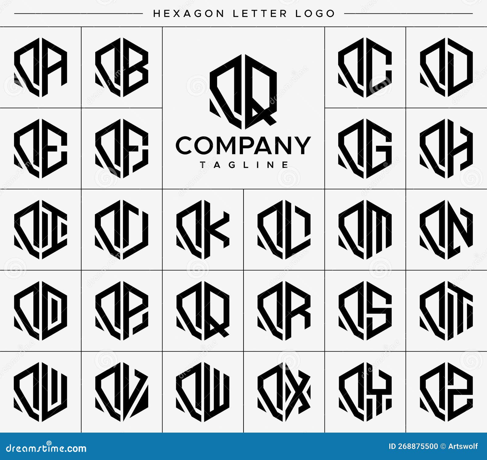 Modern Hexagon Q Letter Logo Design Vector Set. Hexagonal QQ Q Logo ...
