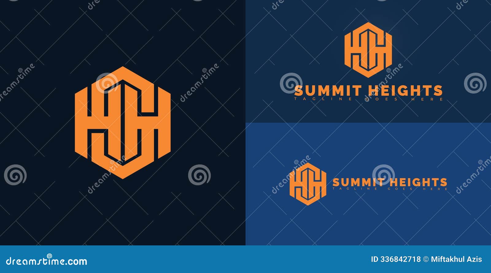 Modern Hexagon Vector Initial Letter SH or HS Logo in Orange Color ...