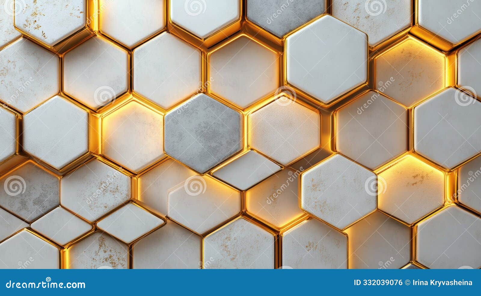 Modern Hexagonal Pattern with Glowing Golden Edges and Textured ...