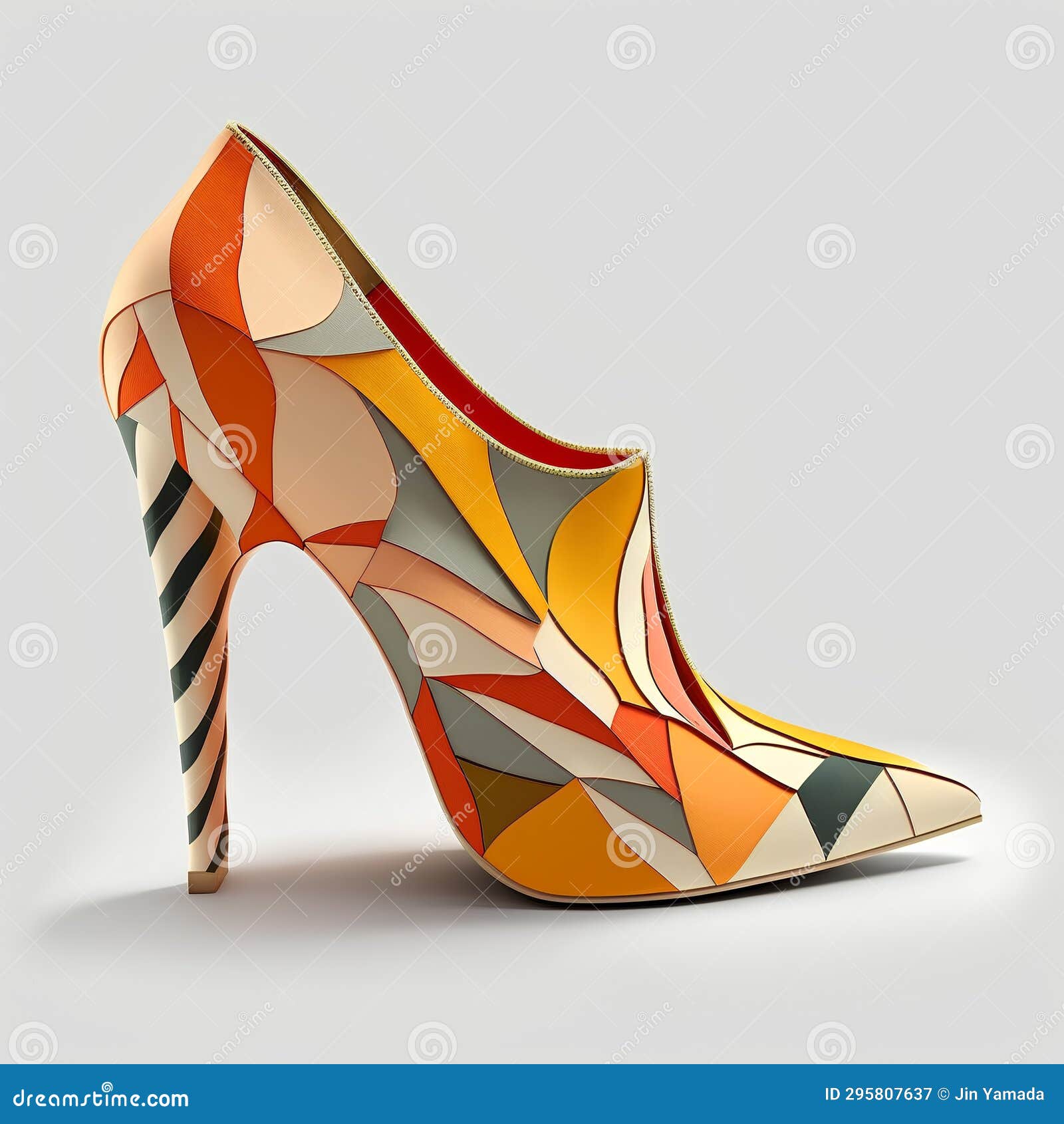 Modern High Heel Shoes with Colorful Mosaic Pattern. 3d Render ...