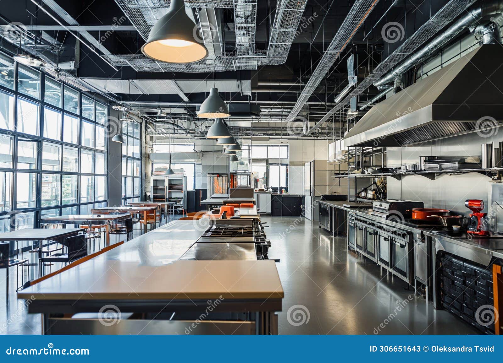 Modern High Rack Warehouse, Dining Room and Kitchen in a Large ...