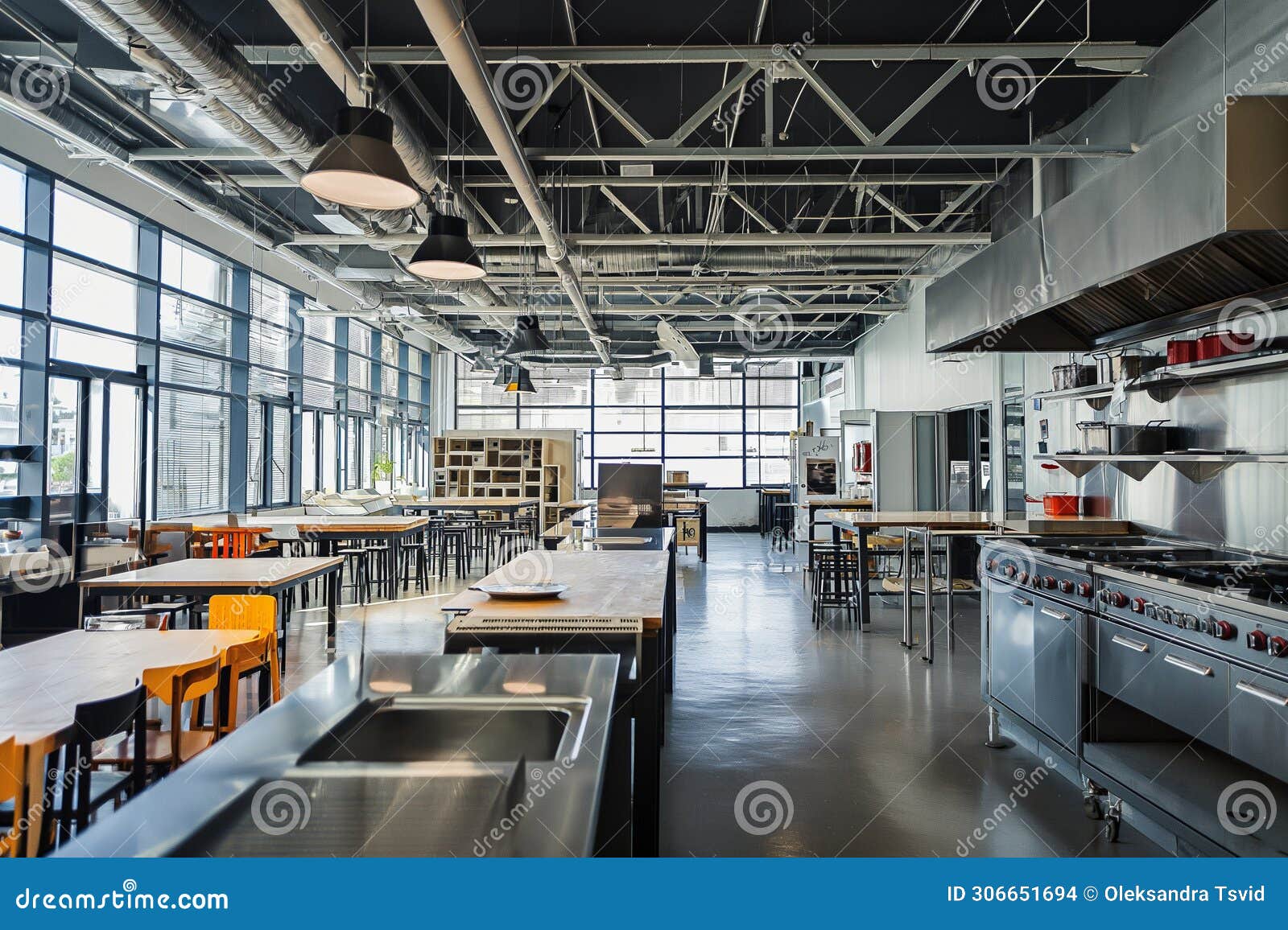 Modern High Rack Warehouse, Dining Room and Kitchen in a Large ...