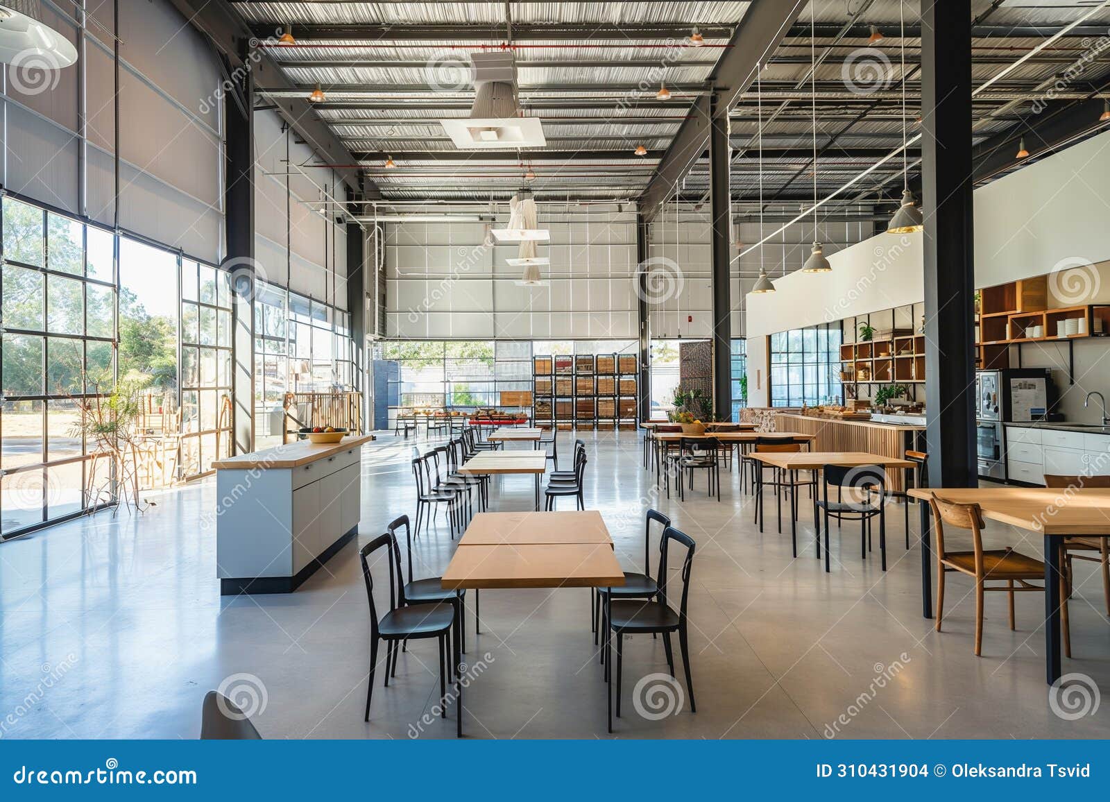 Modern High Rack Warehouse, Dining Room and Kitchen in a Large ...