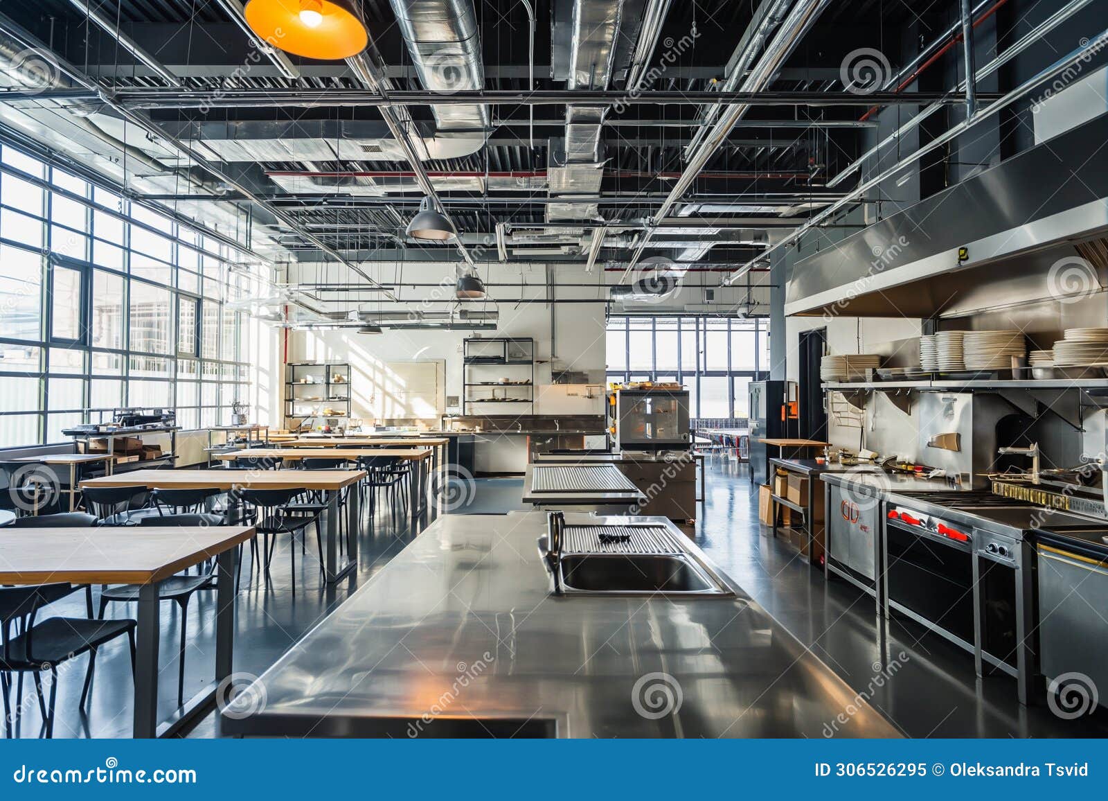 Modern High Rack Warehouse, Dining Room and Kitchen in a Large ...