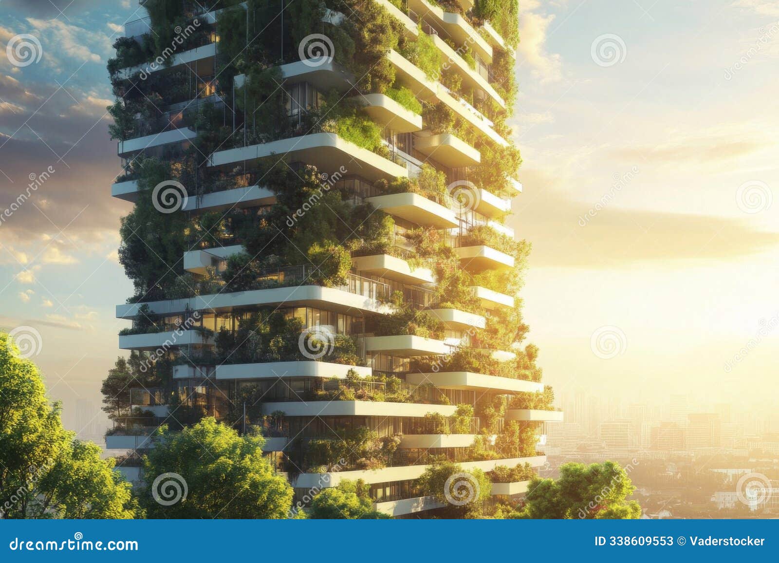 A Modern High-Rise Building Covered in Greenery Stock Illustration ...