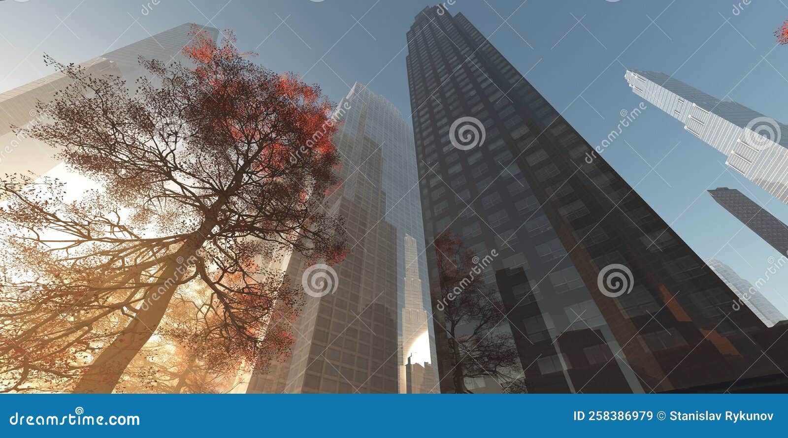Skyscrapers in Autumn, Autumn City Stock Illustration - Illustration of ...