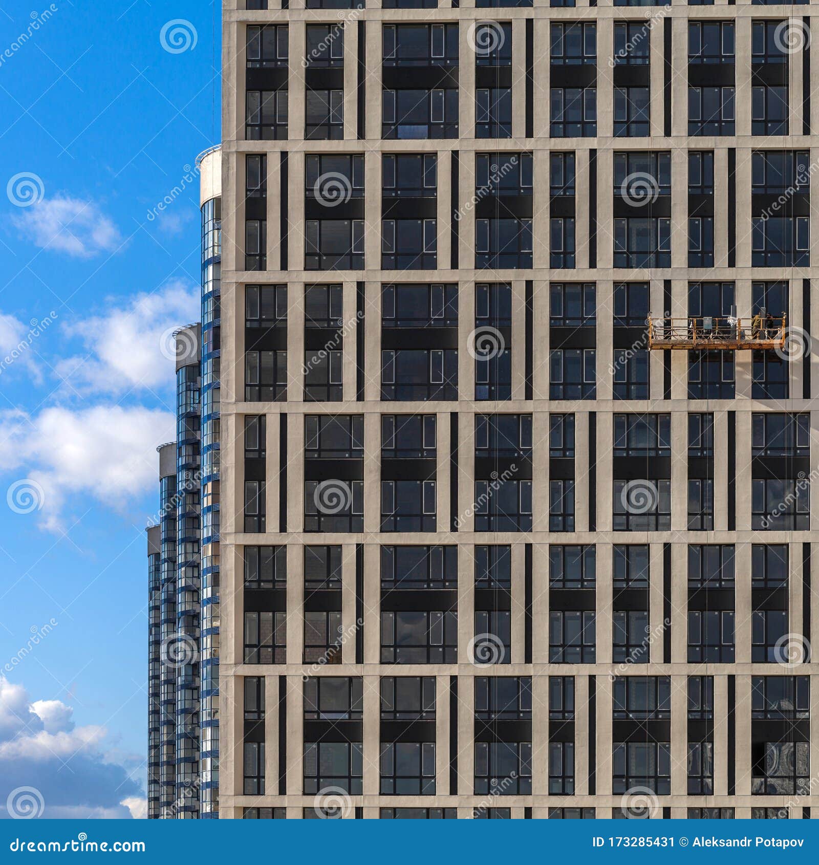 Modern High-rise Buildings Opposite a Clear Blue Sky in Perspective ... Modern High-rise Buildings Opposite a Clear Blue Sky in Perspective ...