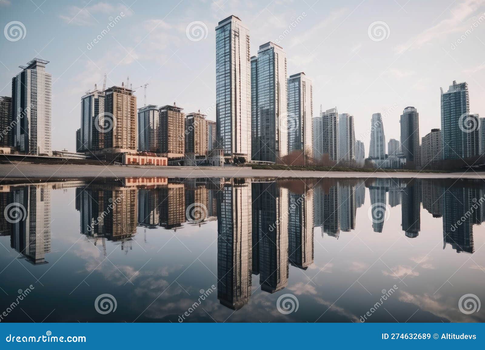 Modern High-rise with Reflection in the Water, Surrounded by City ...