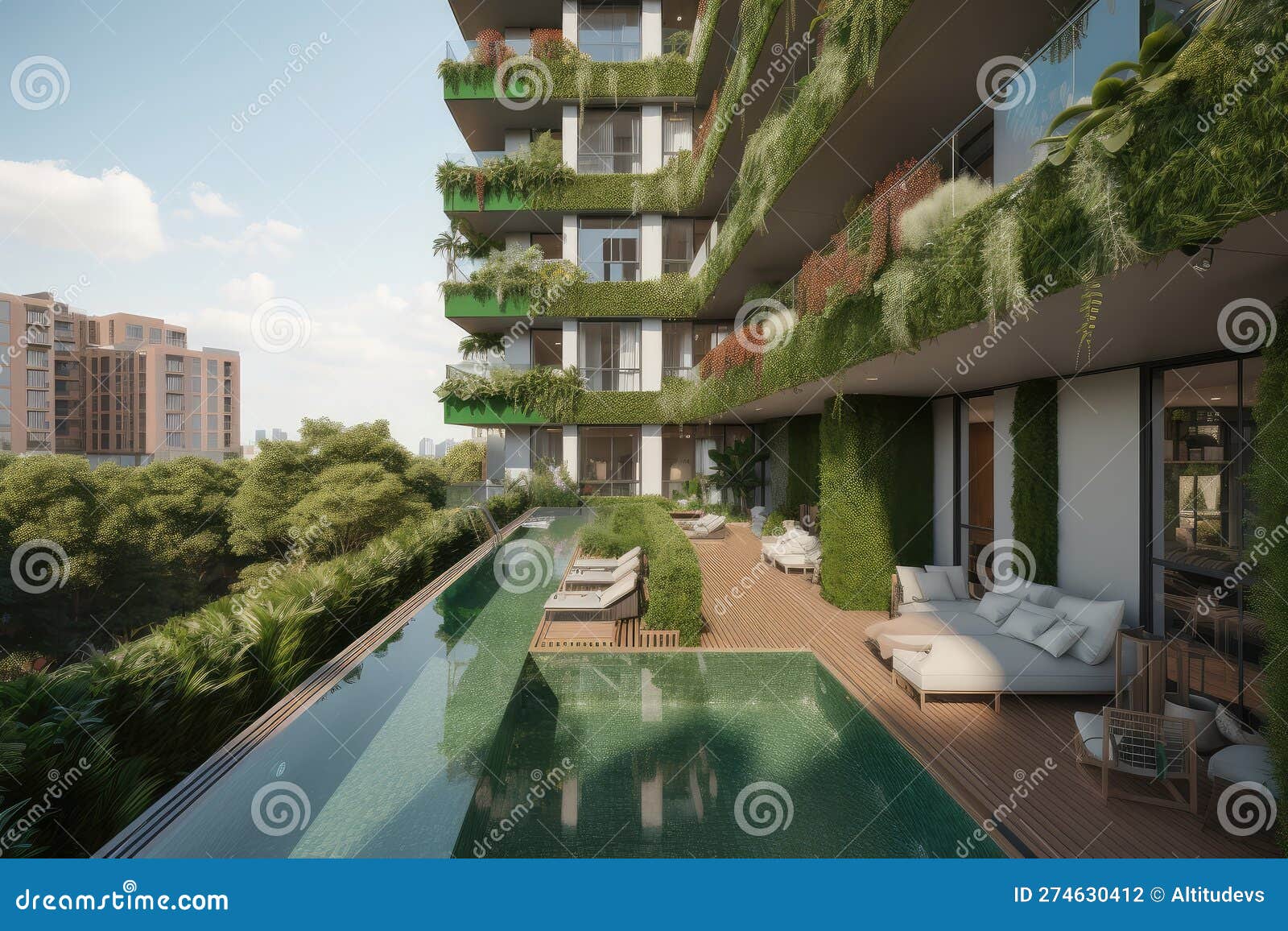 Modern High-rise with Swimming Pool and Sun Deck, Surrounded by ...