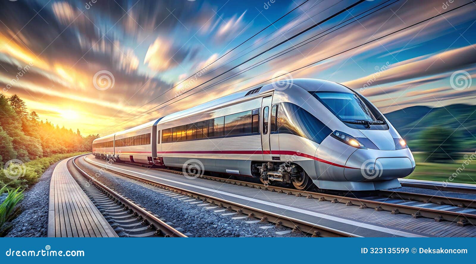 Modern High Speed Aerodynamic Streamlined Electric Train Passing By AI ...