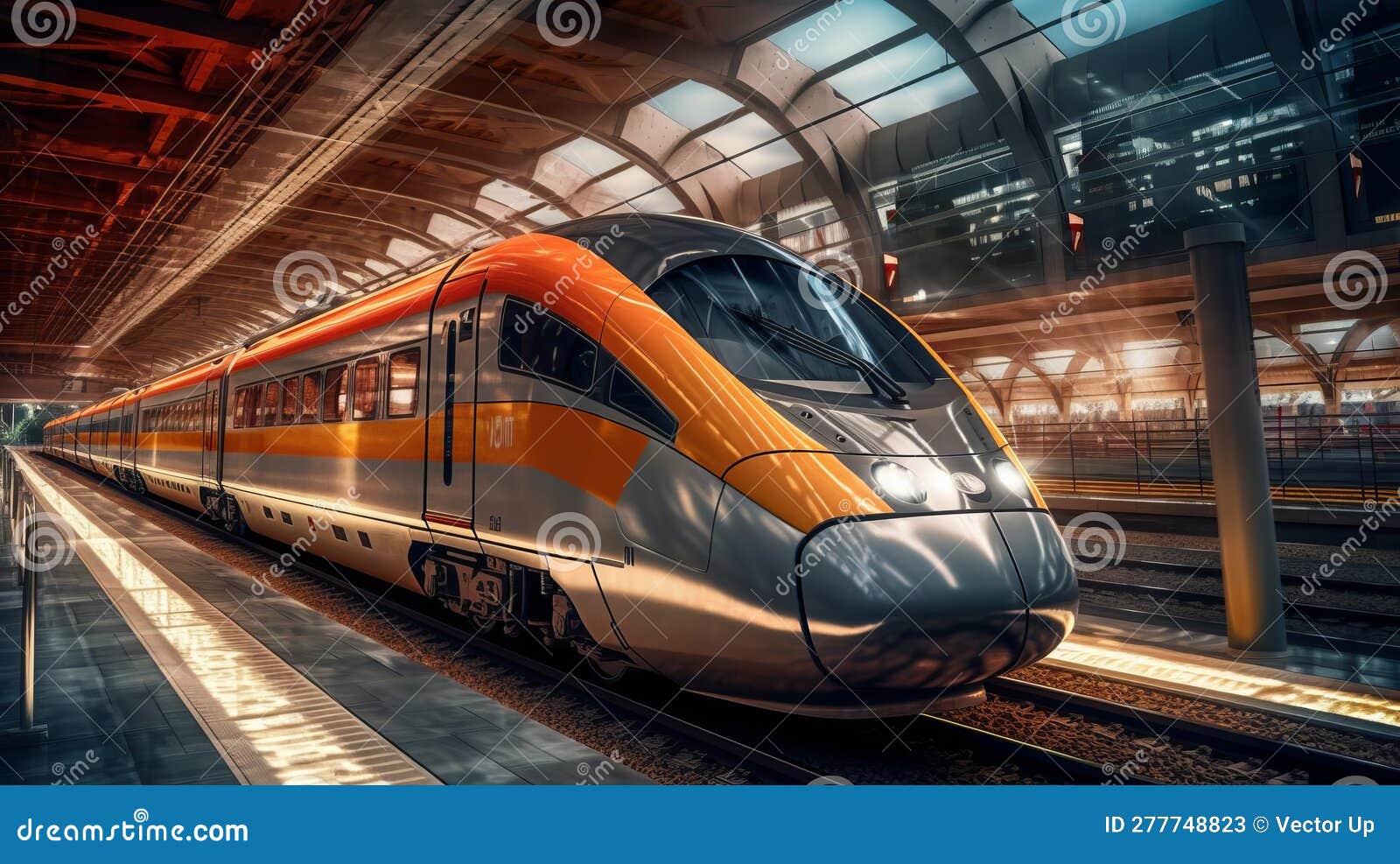 Modern High Speed Commuter Train on the Railway Station. Generative AI ...