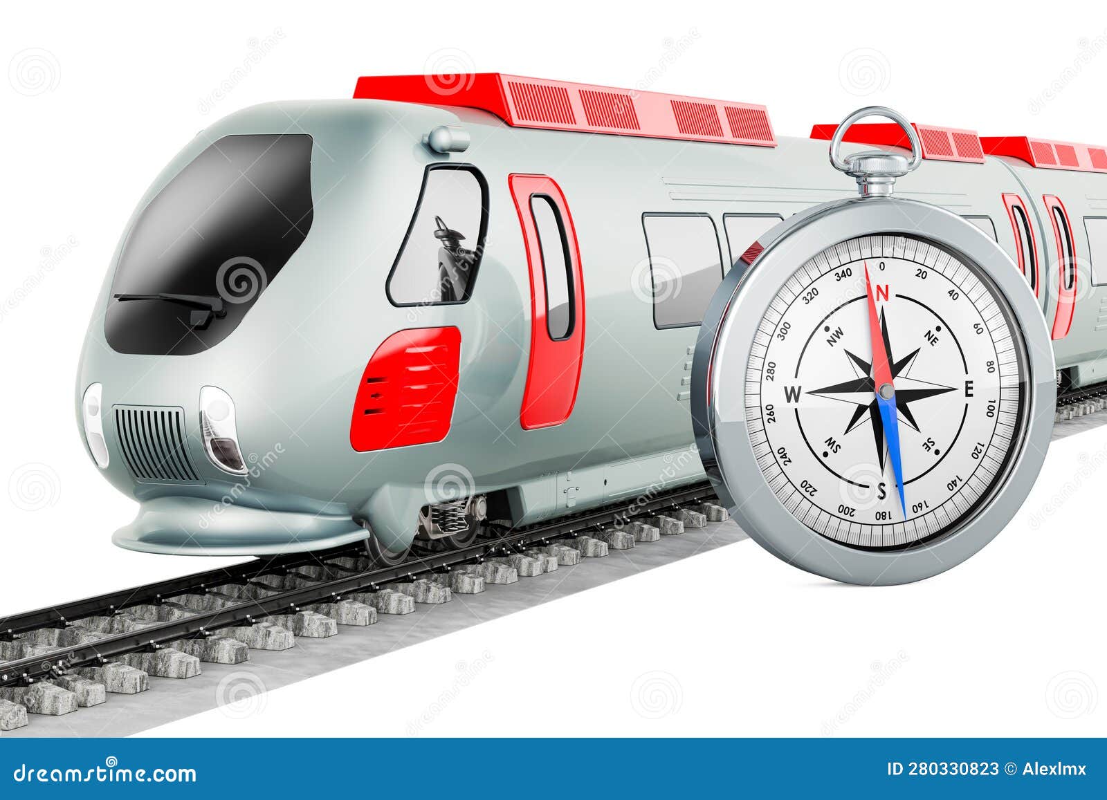 Modern High Speed Train with Compass, 3D Rendering Stock Illustration ...
