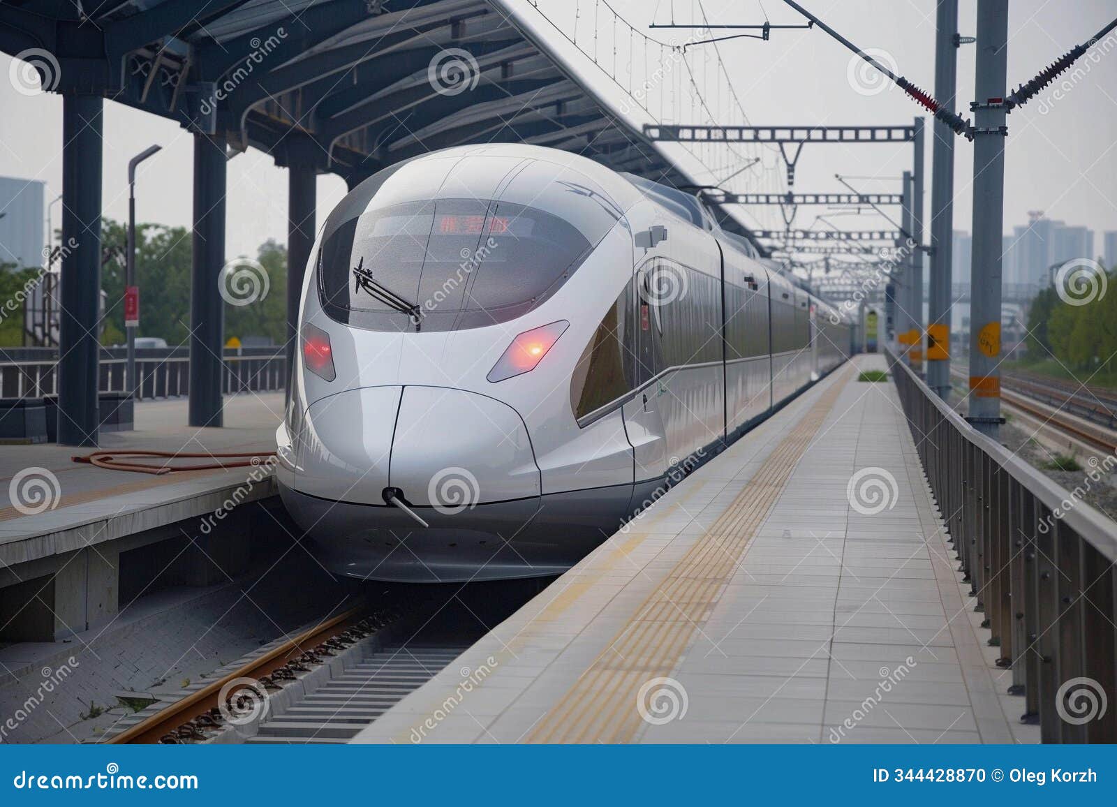 Modern High-speed Train in Fast Motion Passes through Railway Stations ...