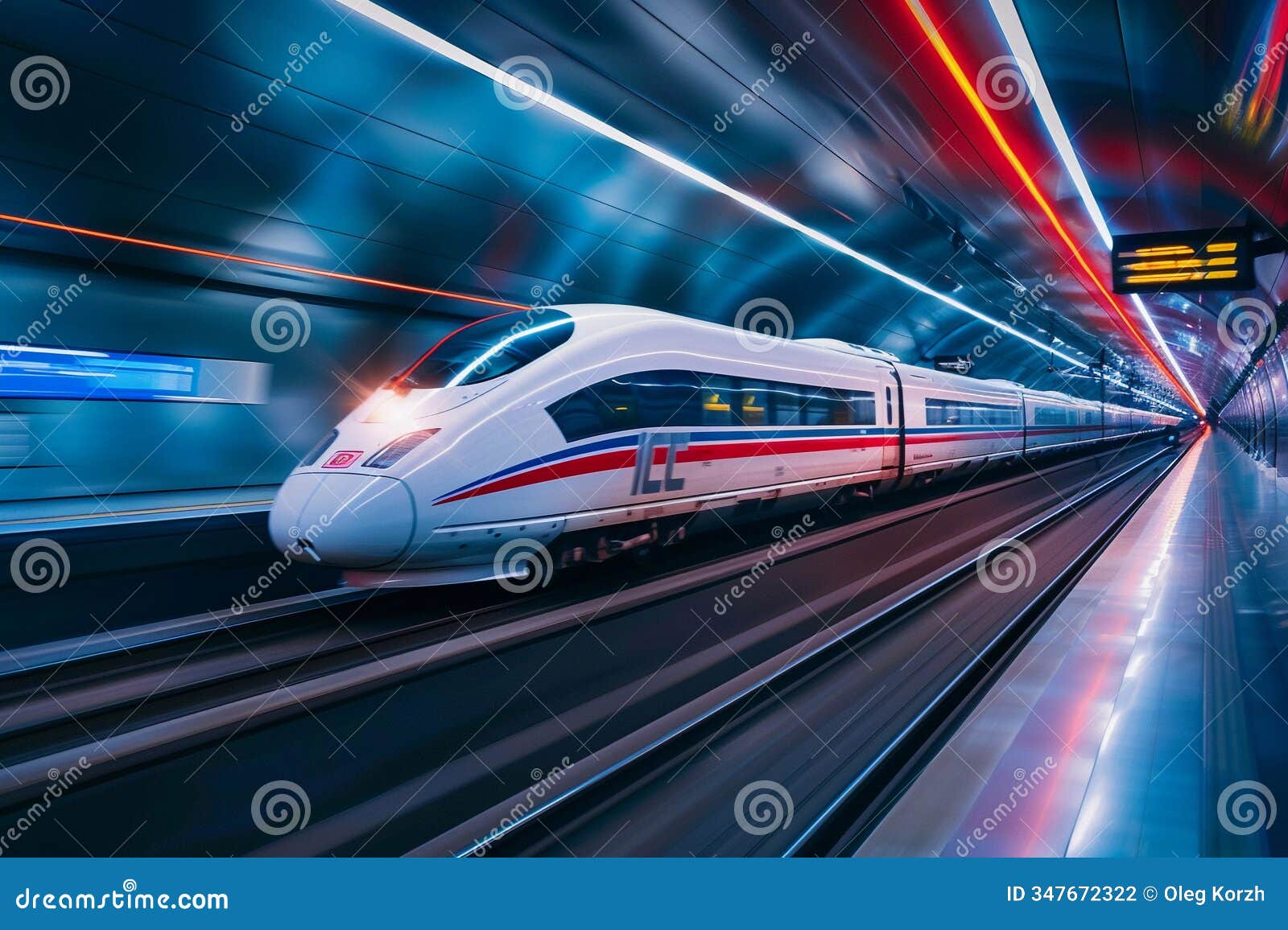 Modern High-speed Train in Fast Motion Passes through Railway Stations ...
