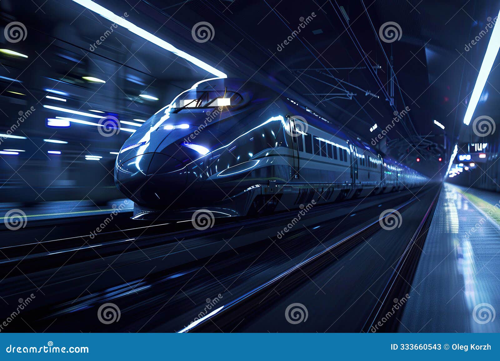 Modern High-speed Train in Fast Motion Passes through Railway Stations ...