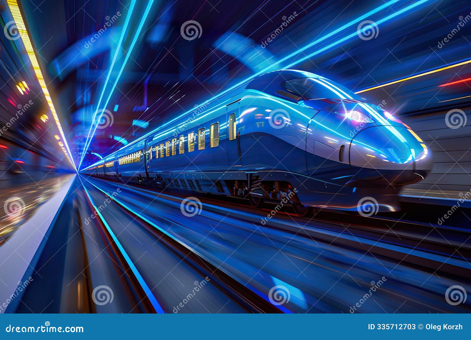 Modern High-speed Train in Fast Motion Passes through Railway Stations ...
