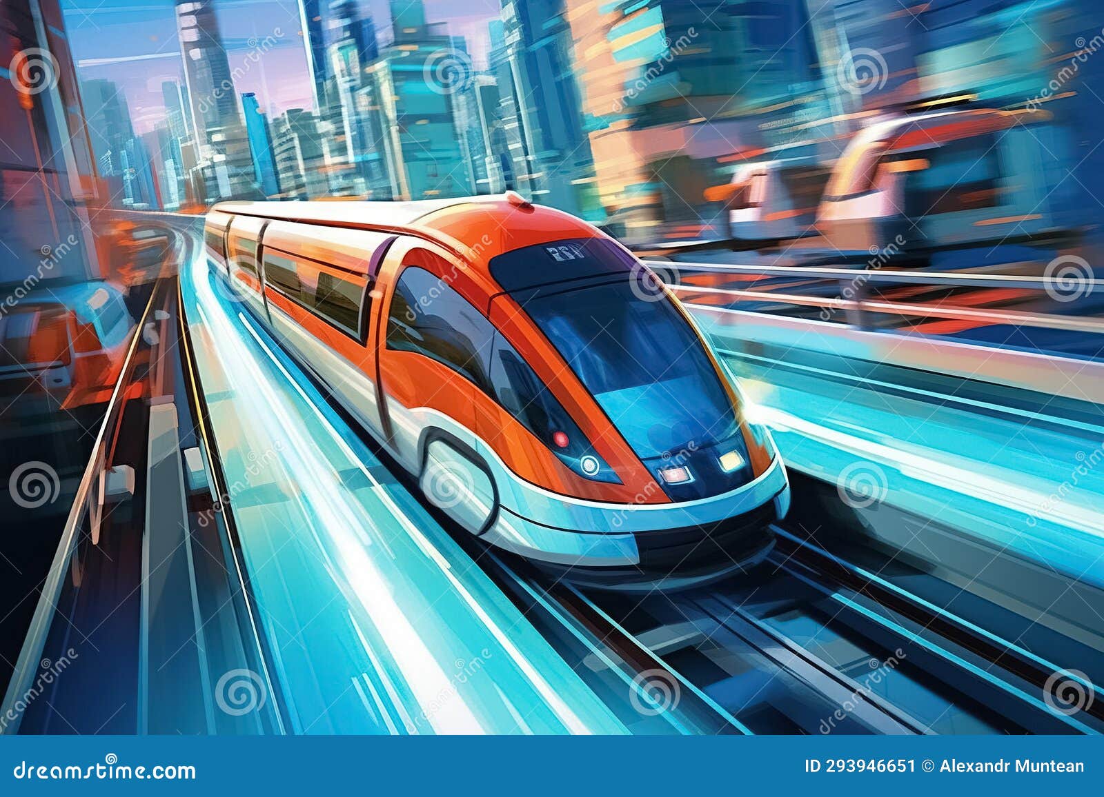 Modern High Speed Train in Motion on Railway Station. Stock ...