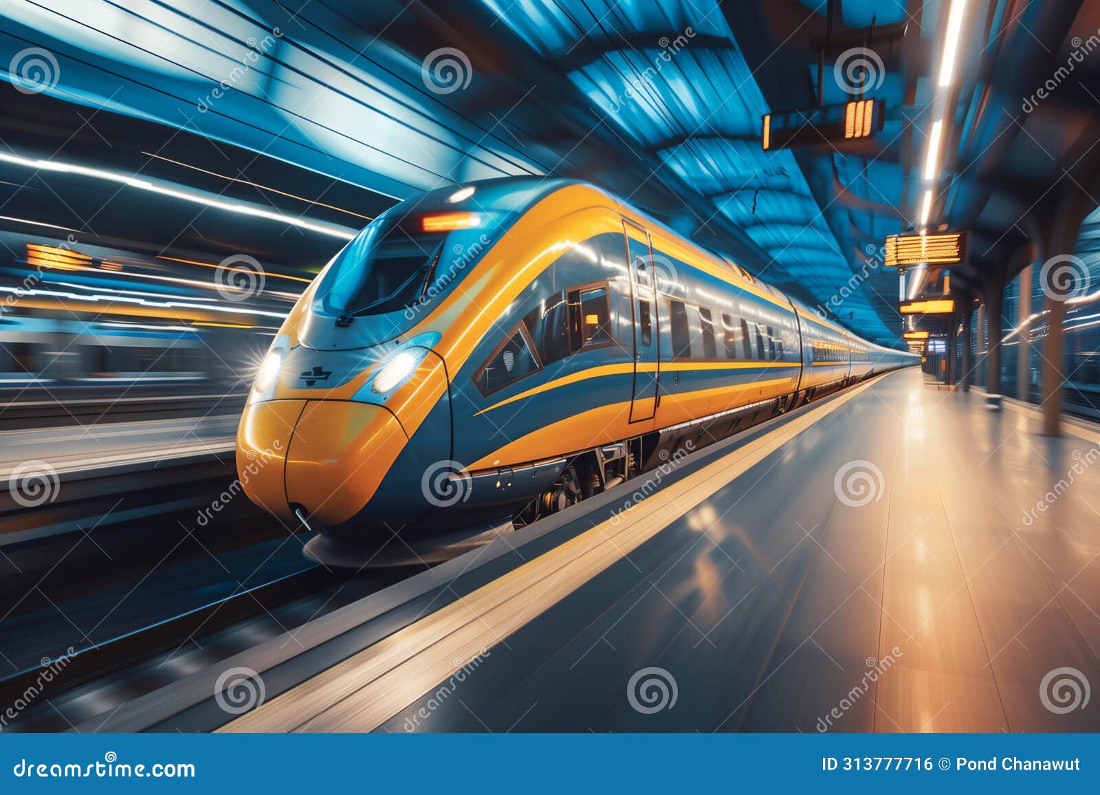 Modern High Speed Train Passing Station Stock Illustration ...