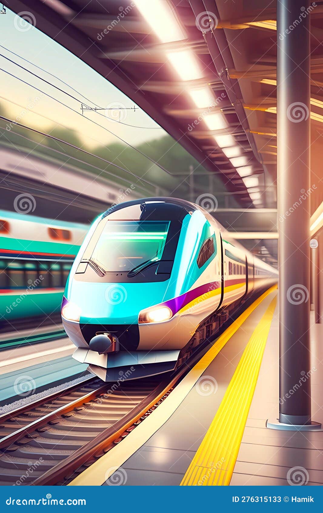 Modern High Speed Train at Platform Stock Illustration - Illustration ...